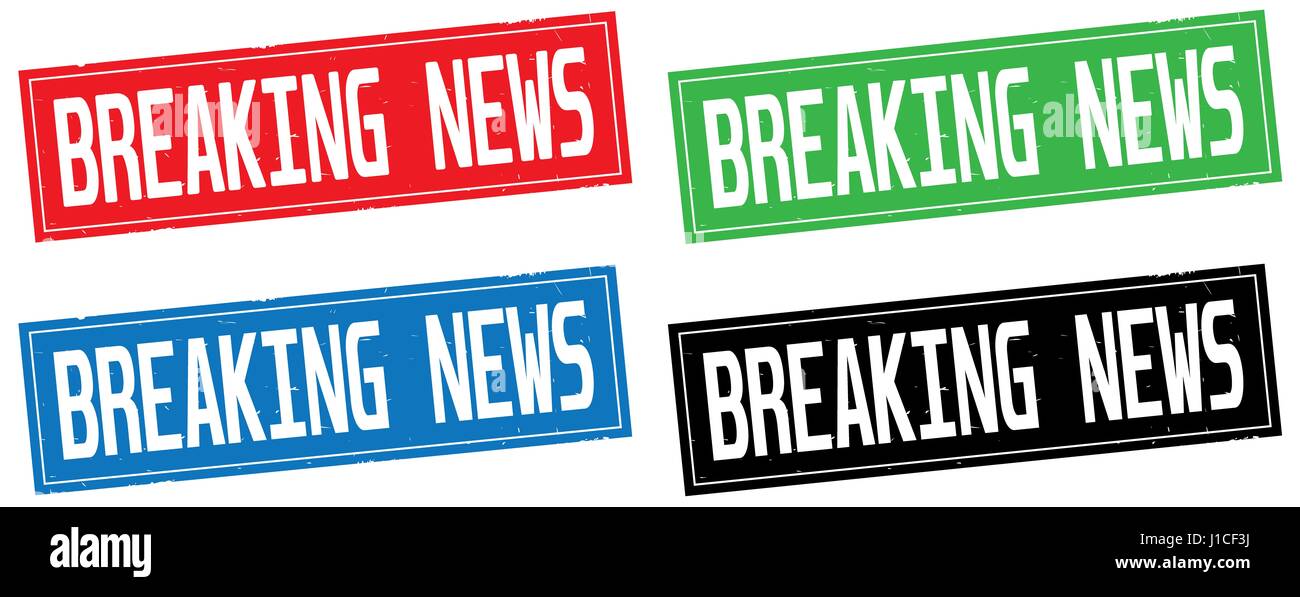 BREAKING NEWS text, on rectangle stamp sign, in color set Stock Photo ...