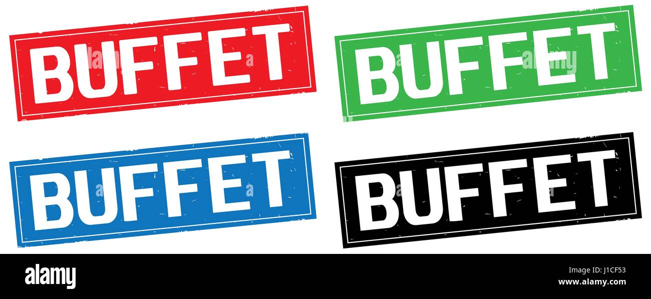 BUFFET text, on rectangle stamp sign, in color set Stock Photo - Alamy