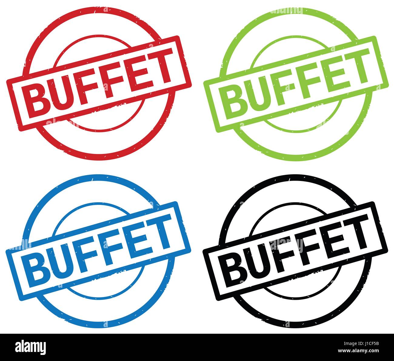 BUFFET text, on round simple stamp sign, in color set Stock Photo - Alamy
