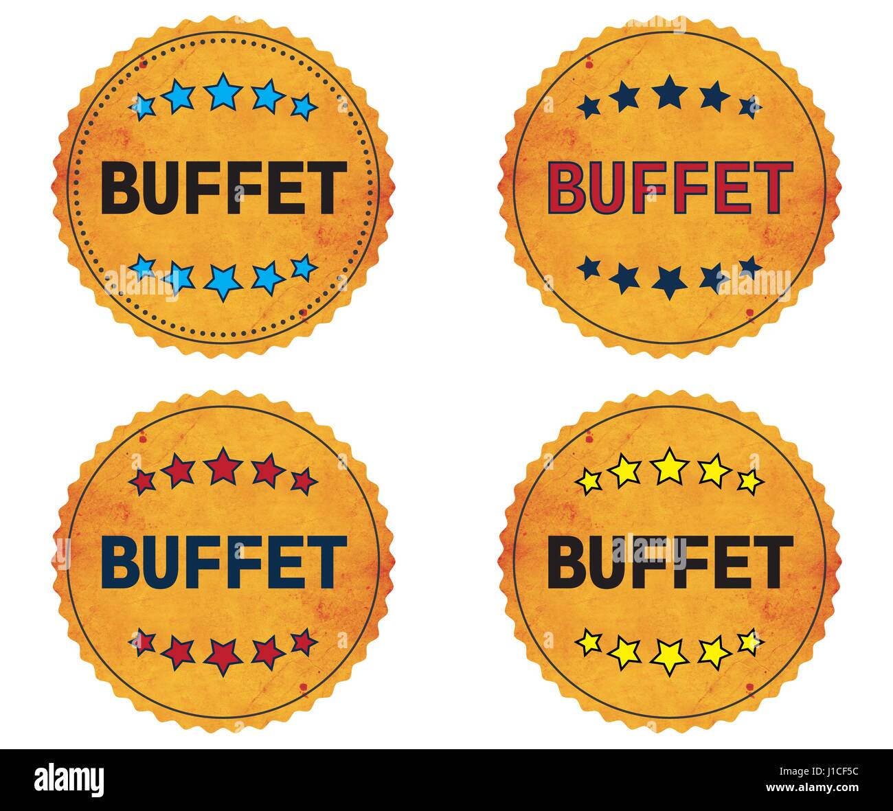 BUFFET text, on round wavy border vintage stamp badge, in color set ...