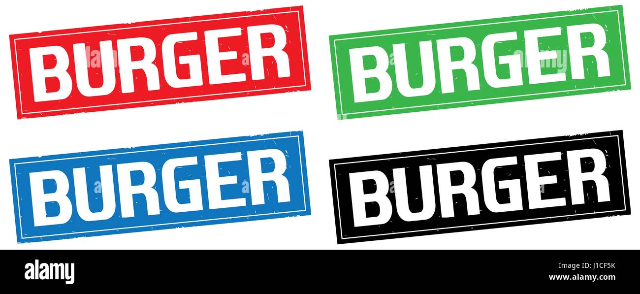 BURGER text, on rectangle stamp sign, in color set Stock Photo - Alamy