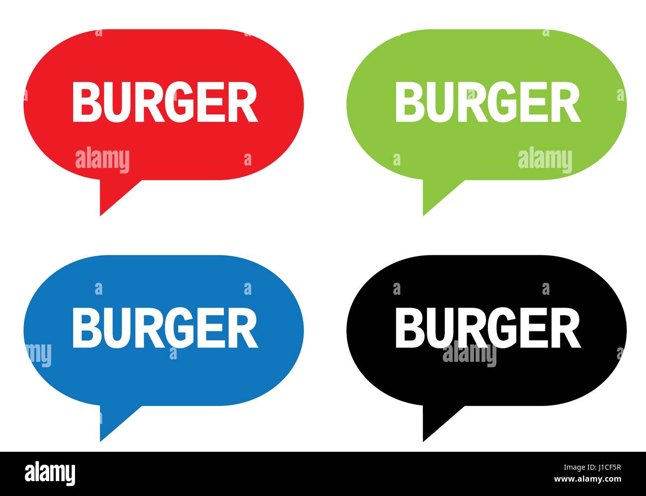 BURGER text, on rectangle speech bubble sign, in color set Stock Photo ...