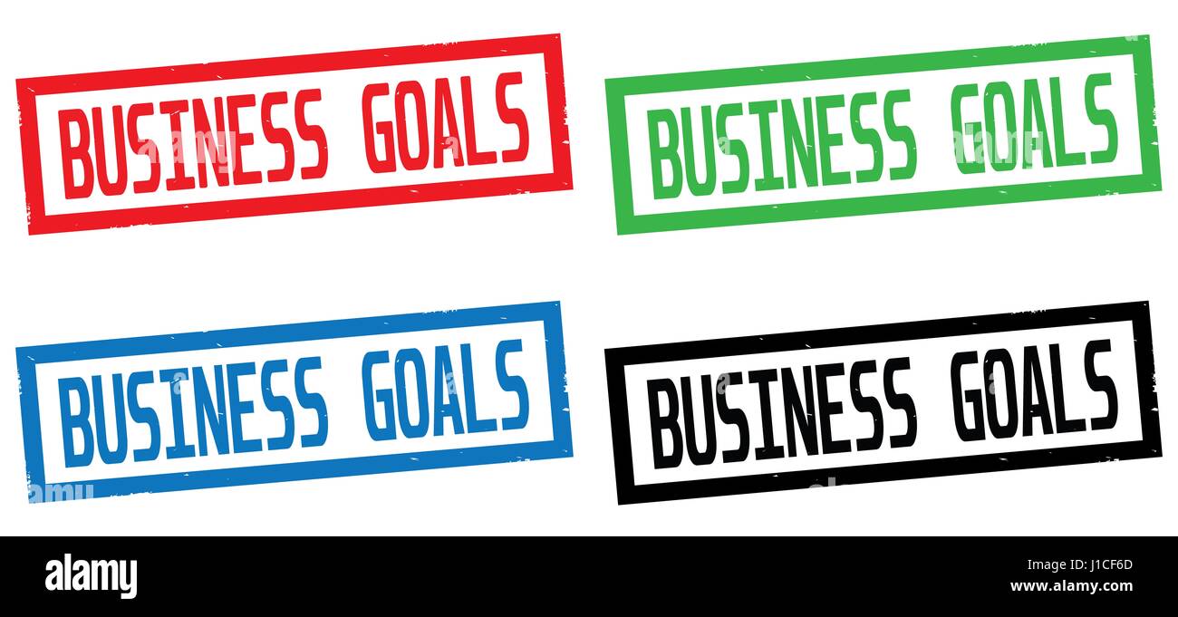 BUSINESS GOALS text, on rectangle border stamp sign, in color set Stock ...