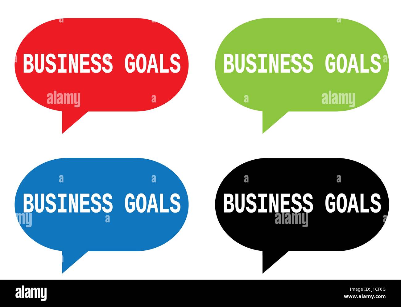 BUSINESS GOALS text, on rectangle speech bubble sign, in color set ...