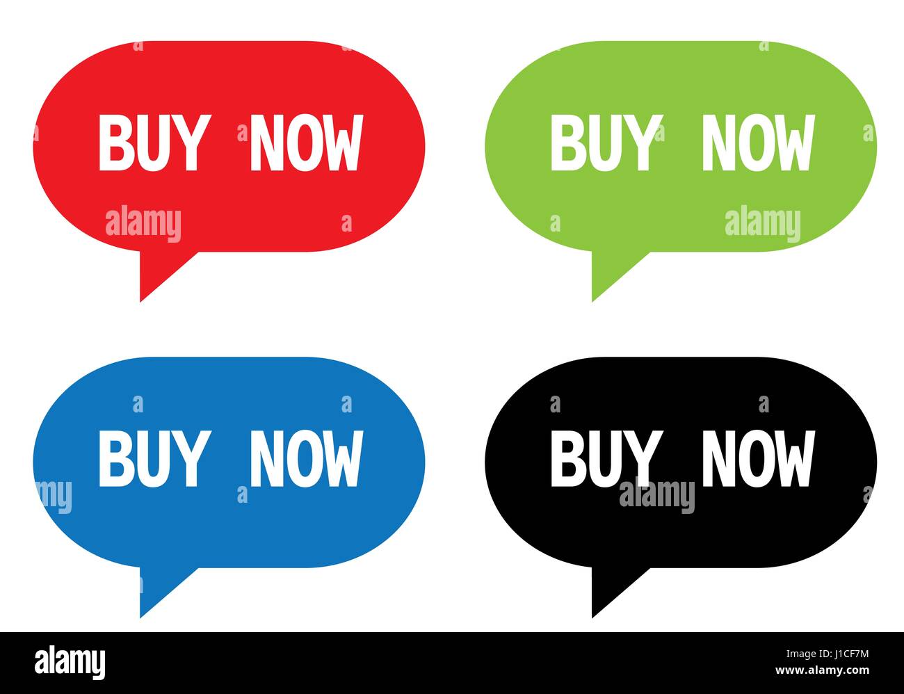 BUY NOW text, on rectangle speech bubble sign, in color set Stock Photo ...
