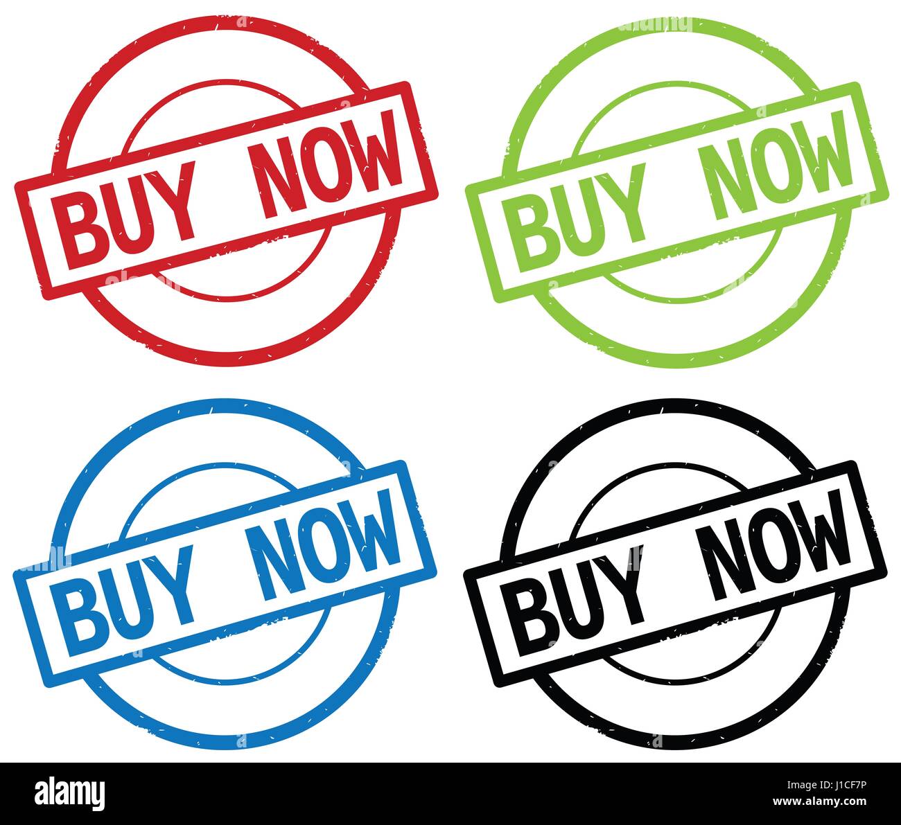 BUY NOW text, on round simple stamp sign, in color set Stock Photo - Alamy