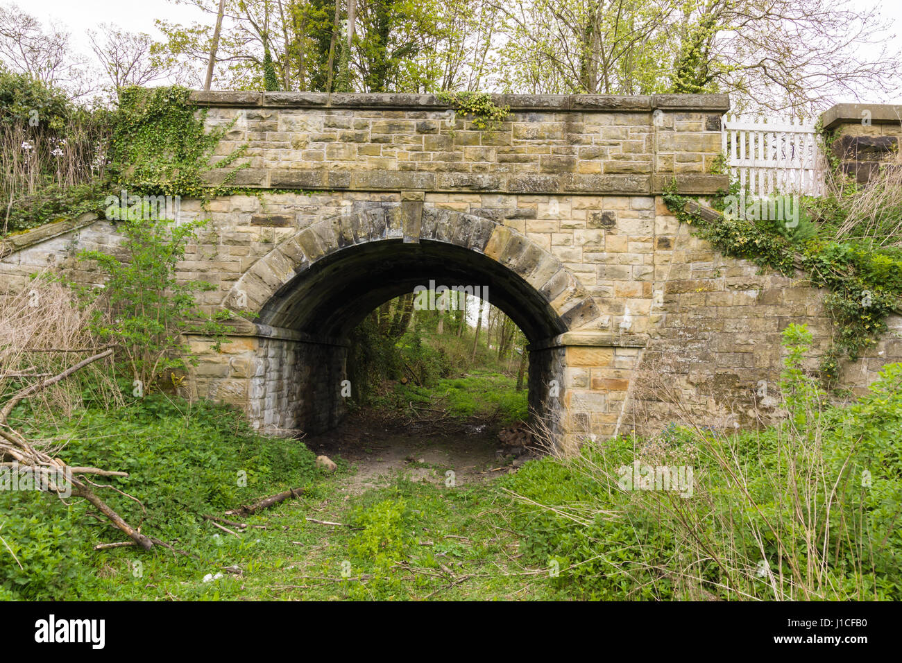 Abandoned track of the Glyn Valley Tramway in Chirk which once serviced ...