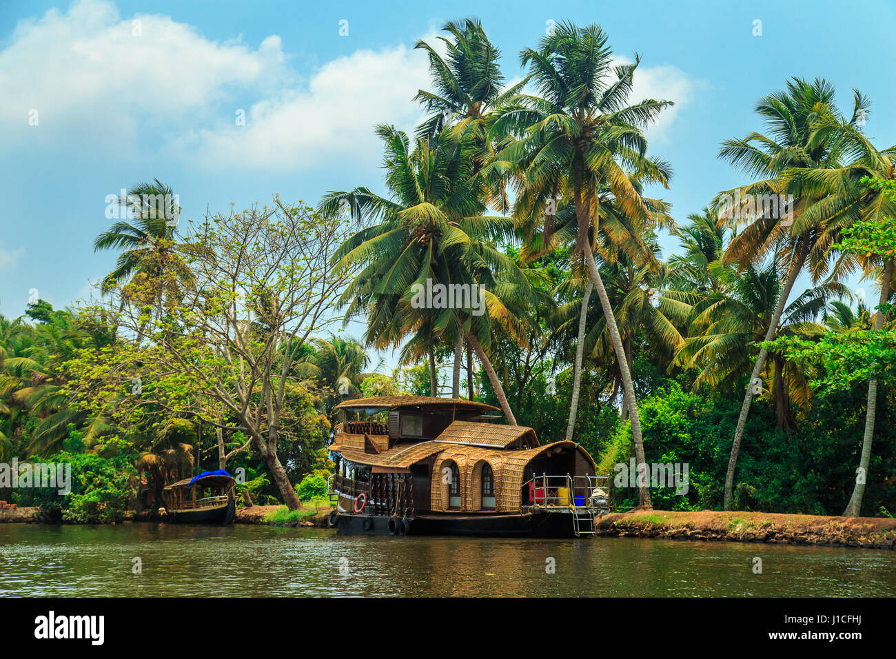 Houseboat on the canals of Alleppey, Kerala state, South India. Travel ...