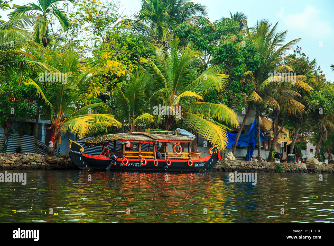 Houseboat on the canals of Alleppey, Kerala state, South India. Travel ...