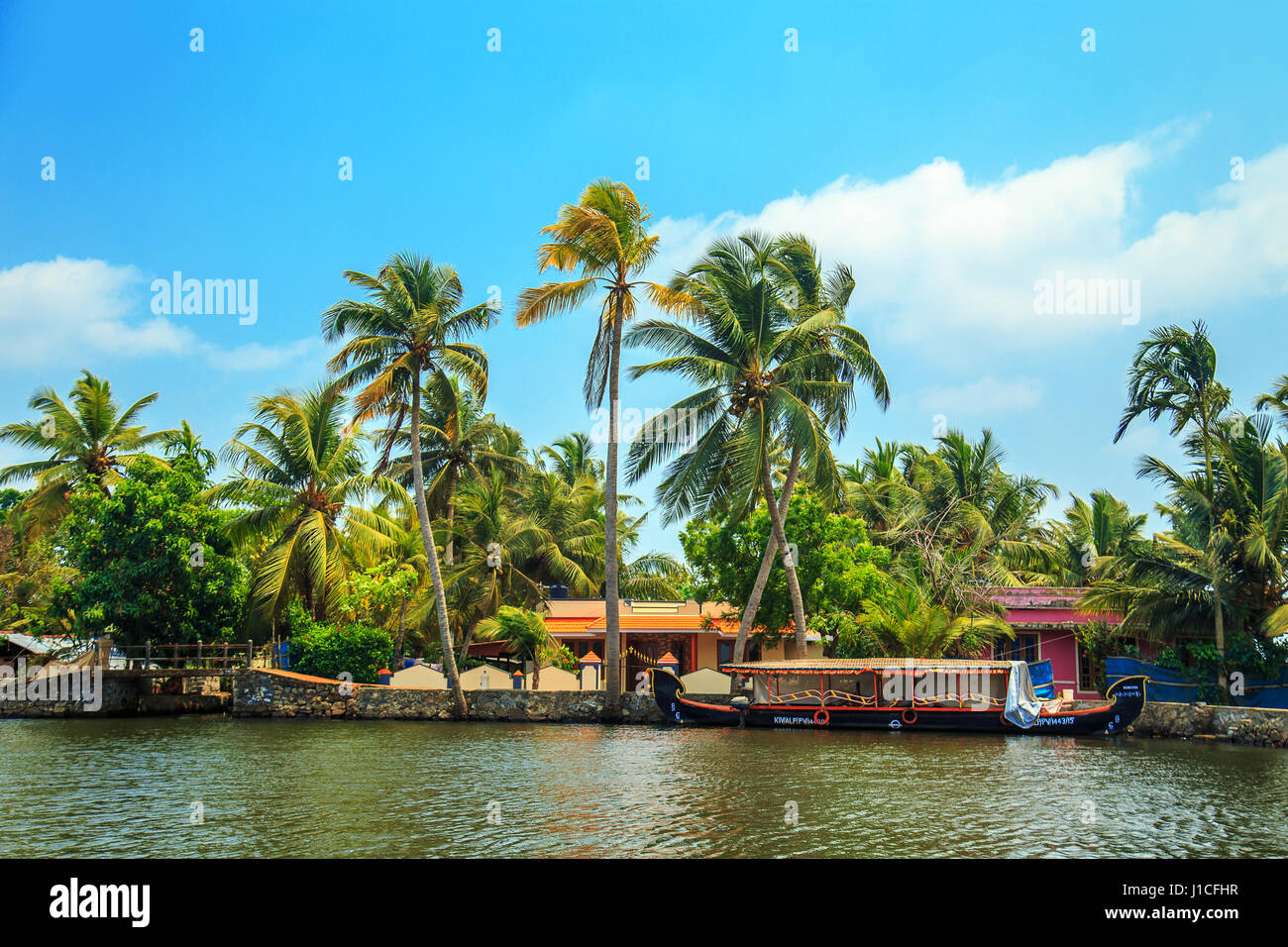 Houseboat on the canals of Alleppey, Kerala state, South India. Travel ...