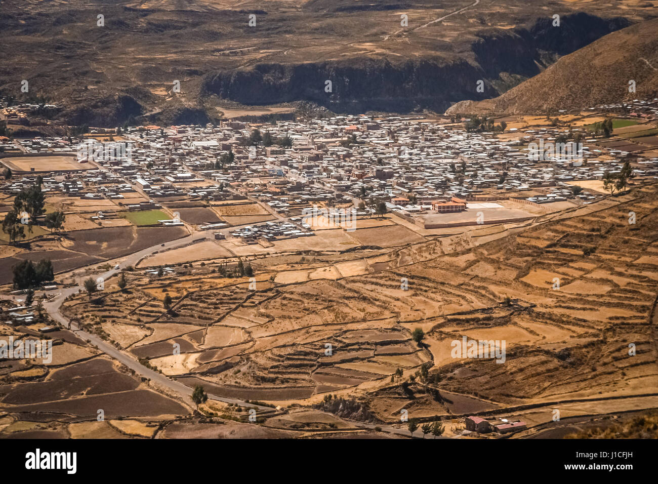 Chivas village located at the beginning of Canyon Colca in Peru Stock ...