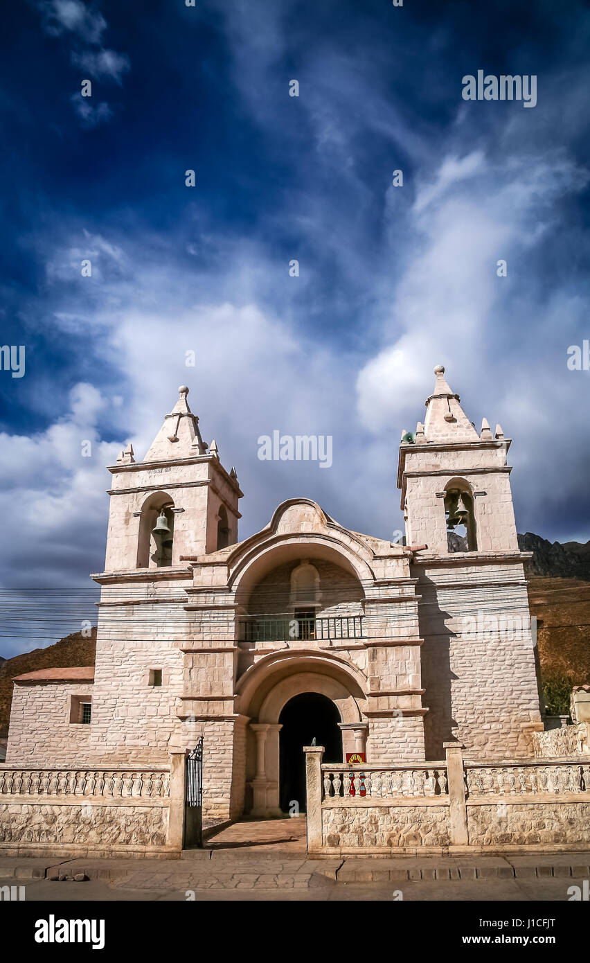 Facade of beautiful small church in Chivas near Colca Canyon in Peru ...