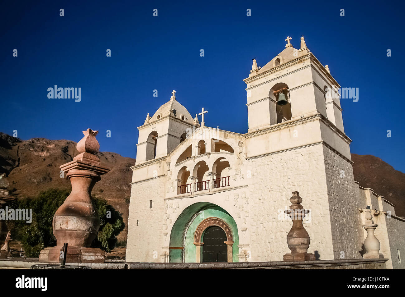 Facade of beautiful small church in Colca Canyon near Arequipa Peru ...