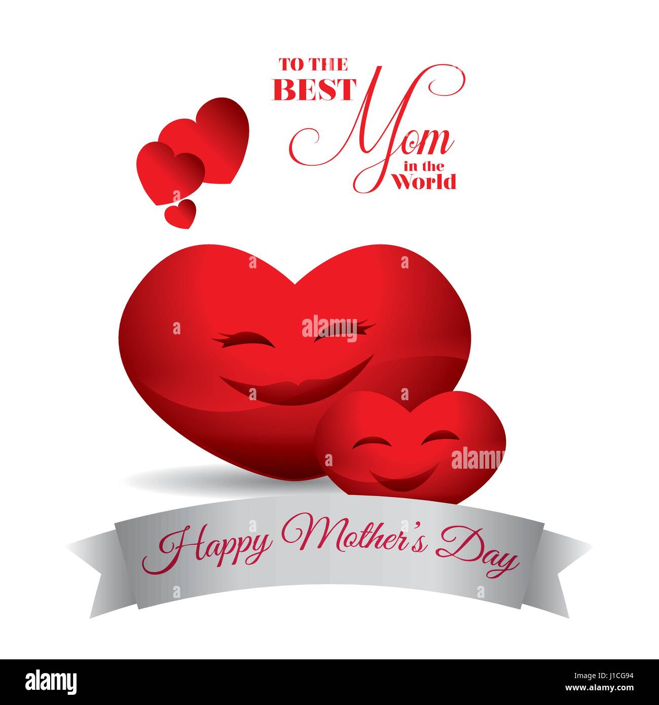 cute red hearts hapy mothers day best mom card Stock Vector Image & Art ...