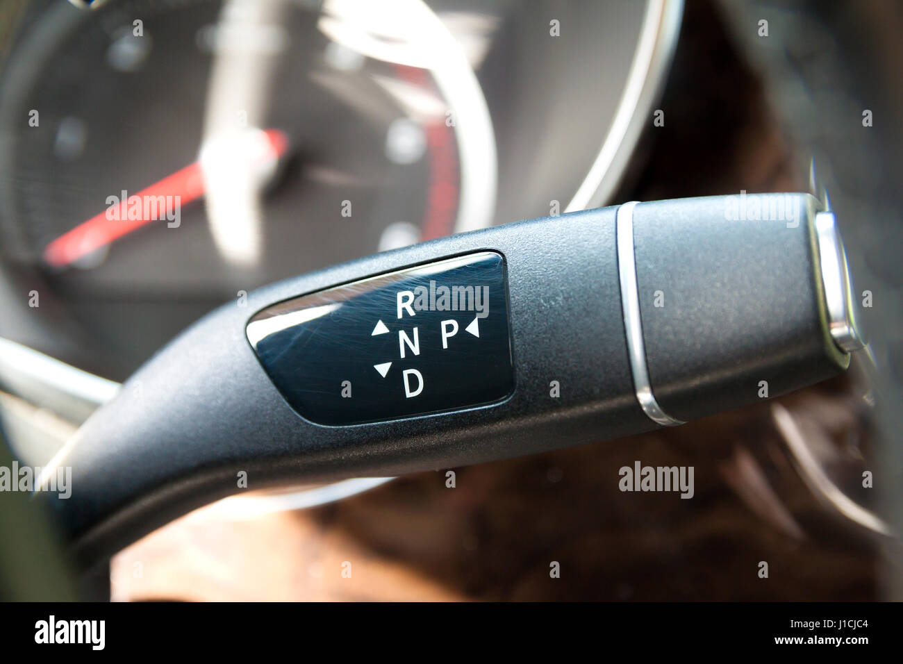 Speed control gear shift handle swith stick in modern car interior ...