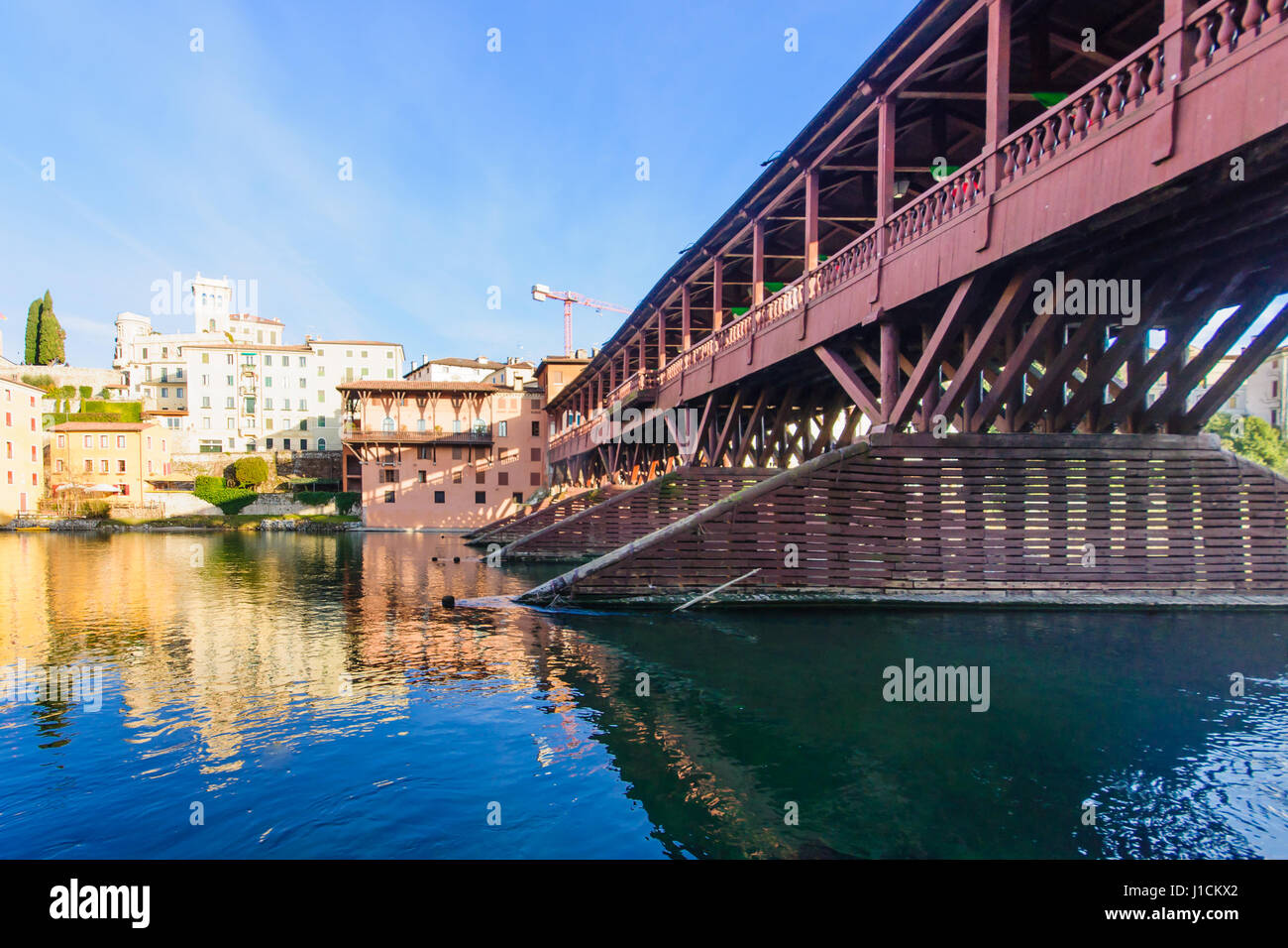 The Ponte Vecchio (or Ponte degli Alpini) bridge, and the Brenta river ...
