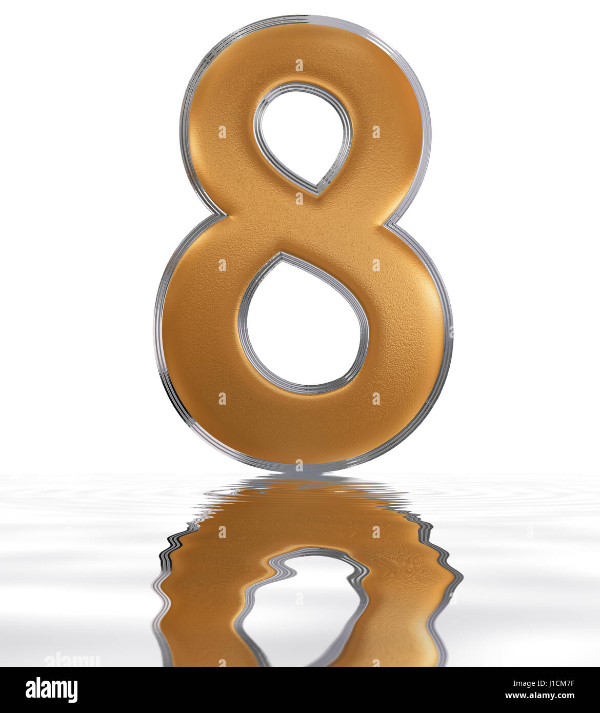 Numeral 8, eight, reflected on the water surface, isolated on white, 3d ...
