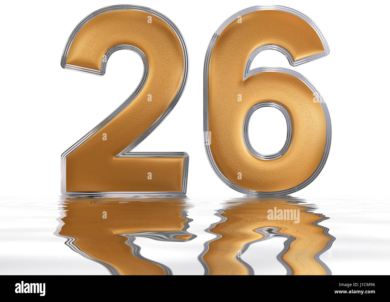 Numeral 26, twenty six, reflected on the water surface, isolated on ... Numeral 26, twenty six, reflected on the water surface, isolated on ...