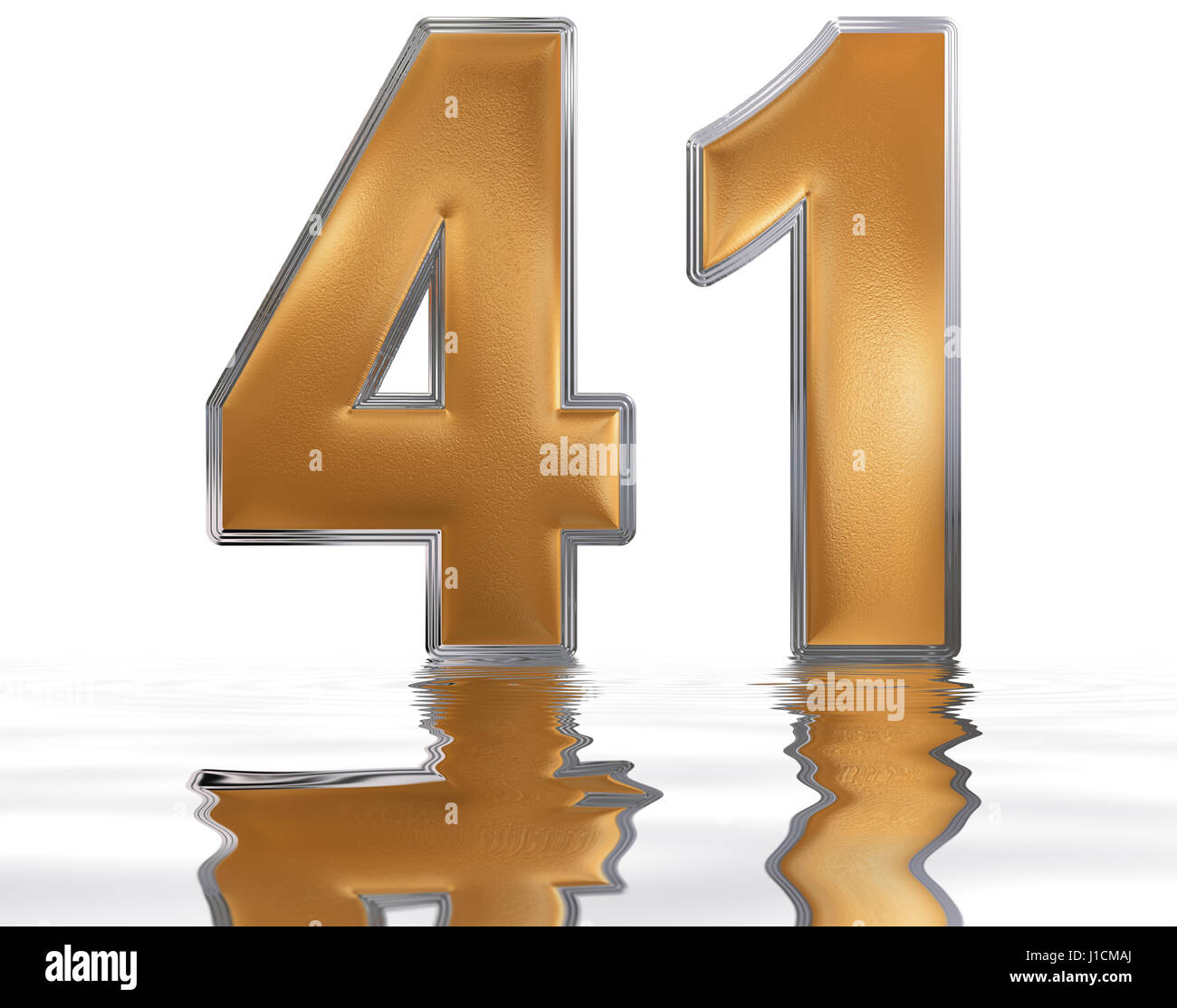 Numeral 41, forty one, reflected on the water surface, isolated on ...