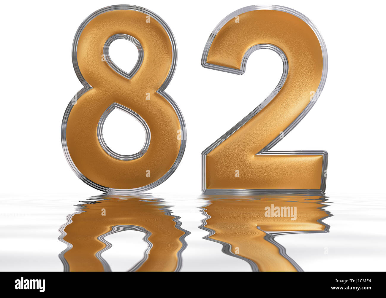 Numeral 82, eighty two, reflected on the water surface, isolated on white, 3d render Stock Photo ...