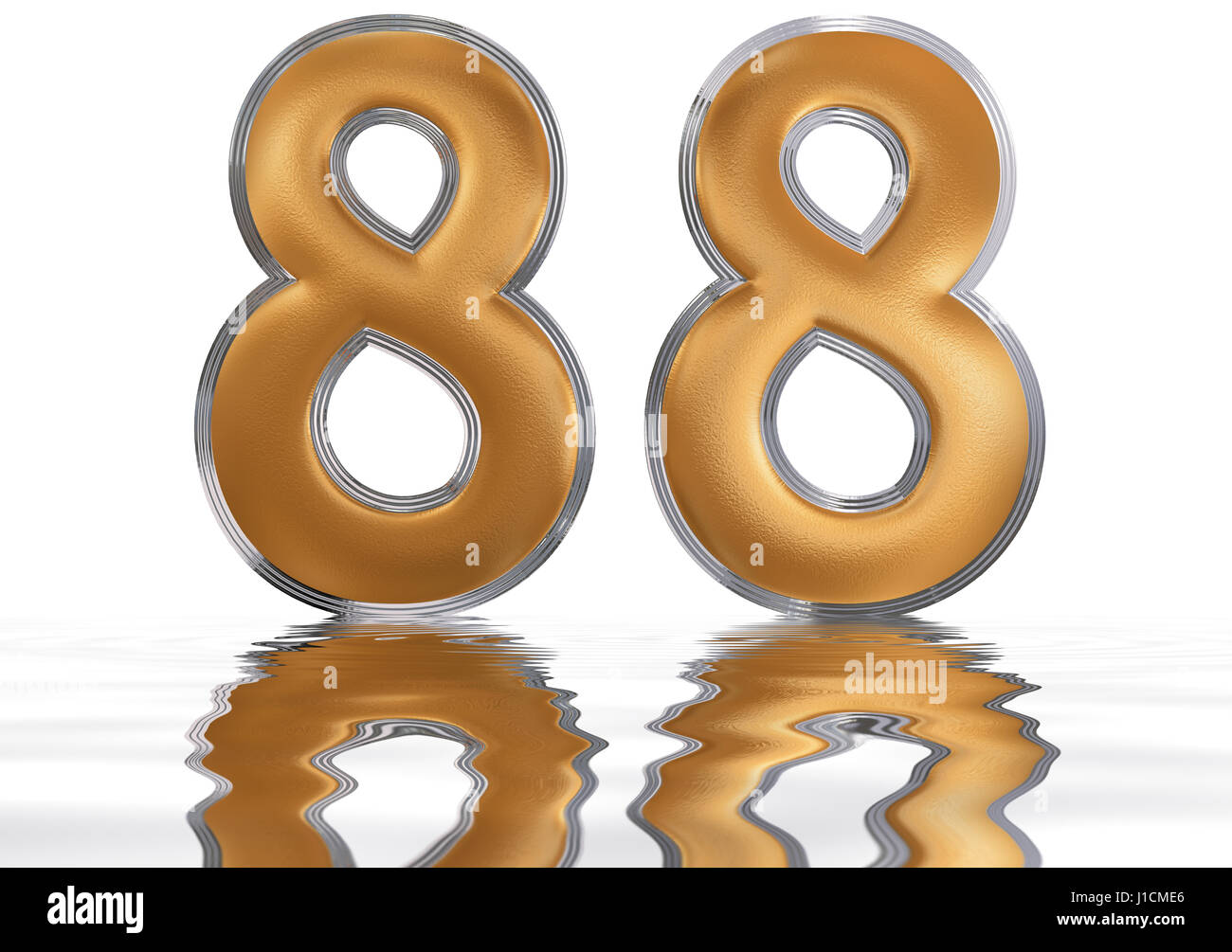 Numeral 88, eighty eight, reflected on the water surface, isolated on ...
