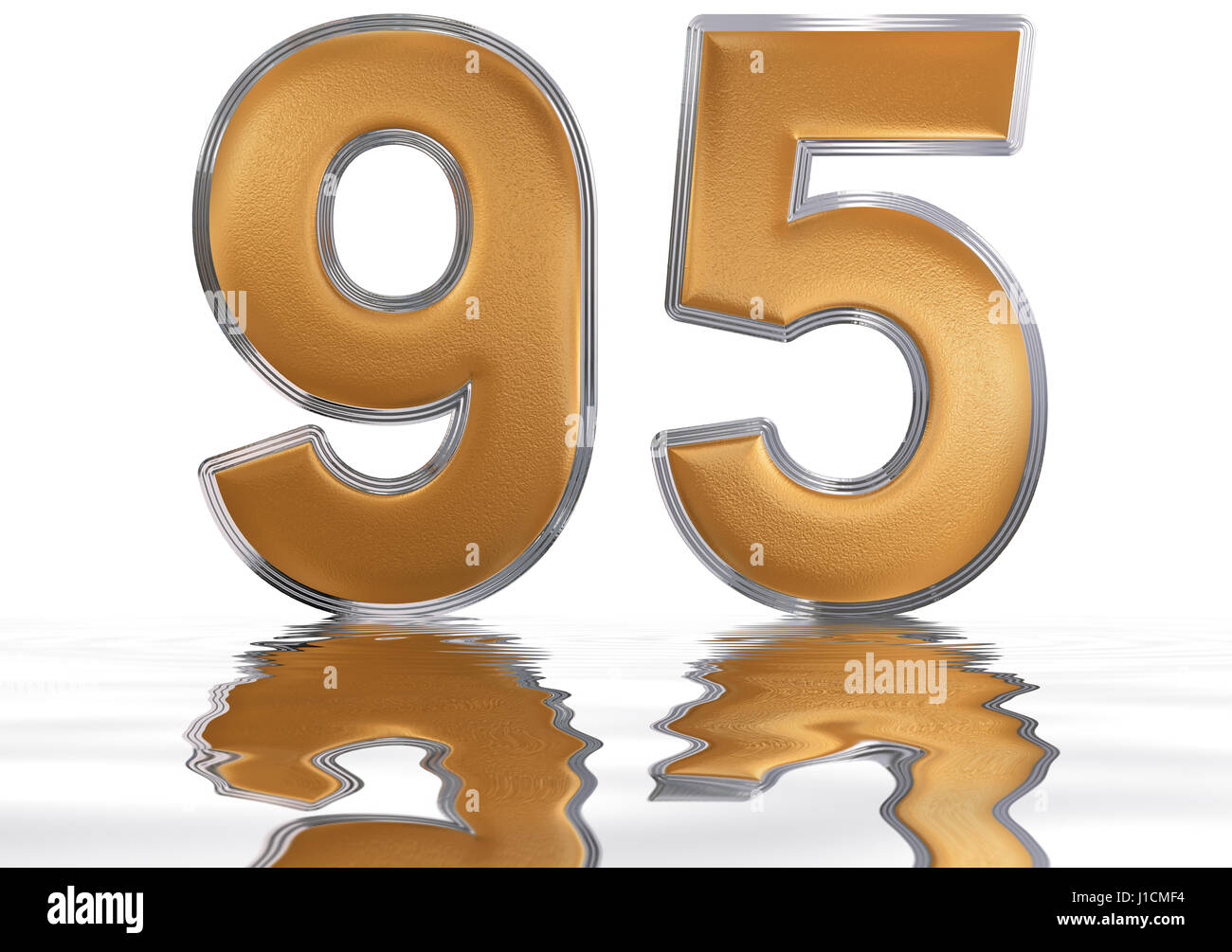 Numeral 95, ninety five, reflected on the water surface, isolated on ...