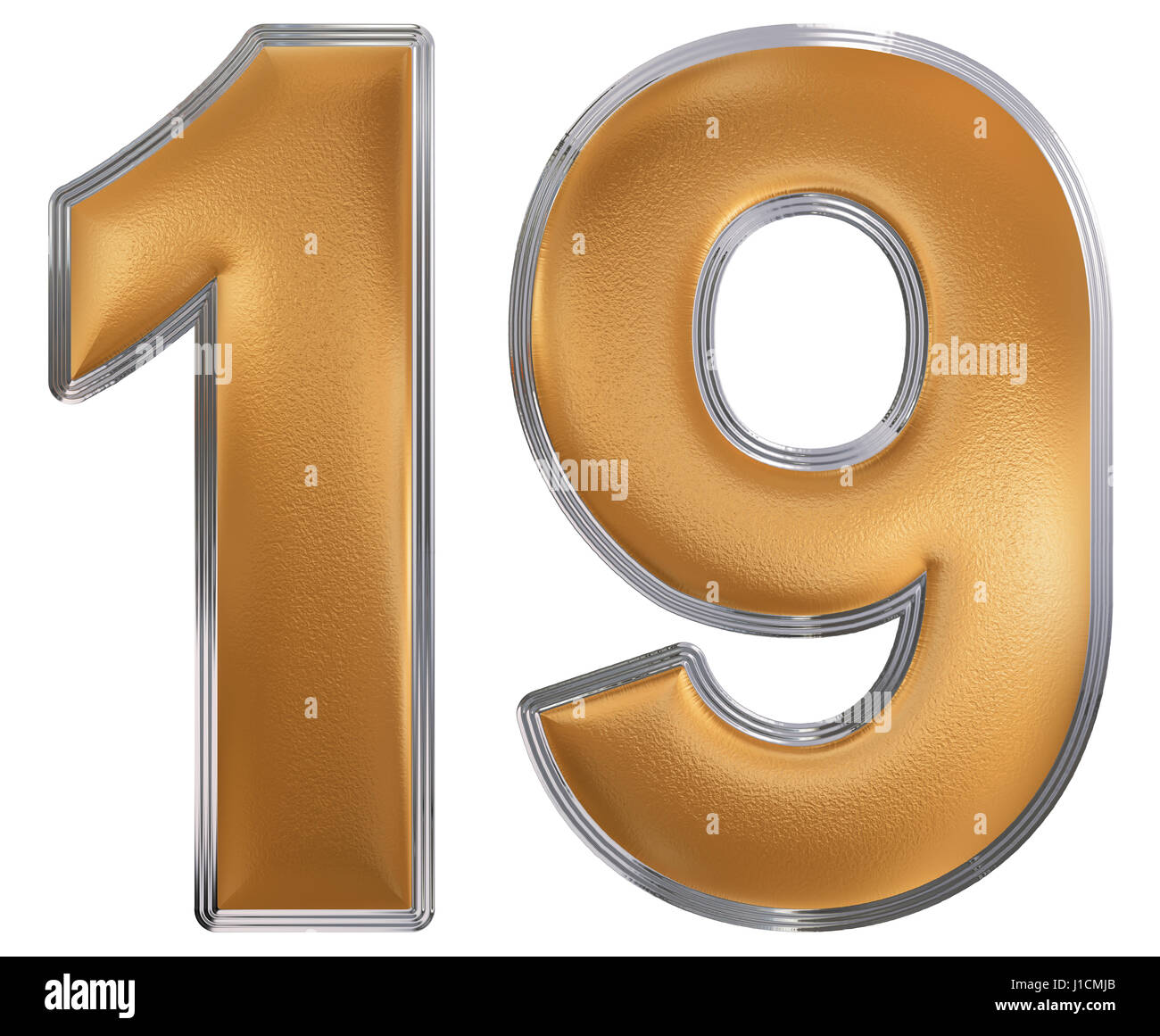 Numeral 19, nineteen, isolated on white background, 3d render Stock ...
