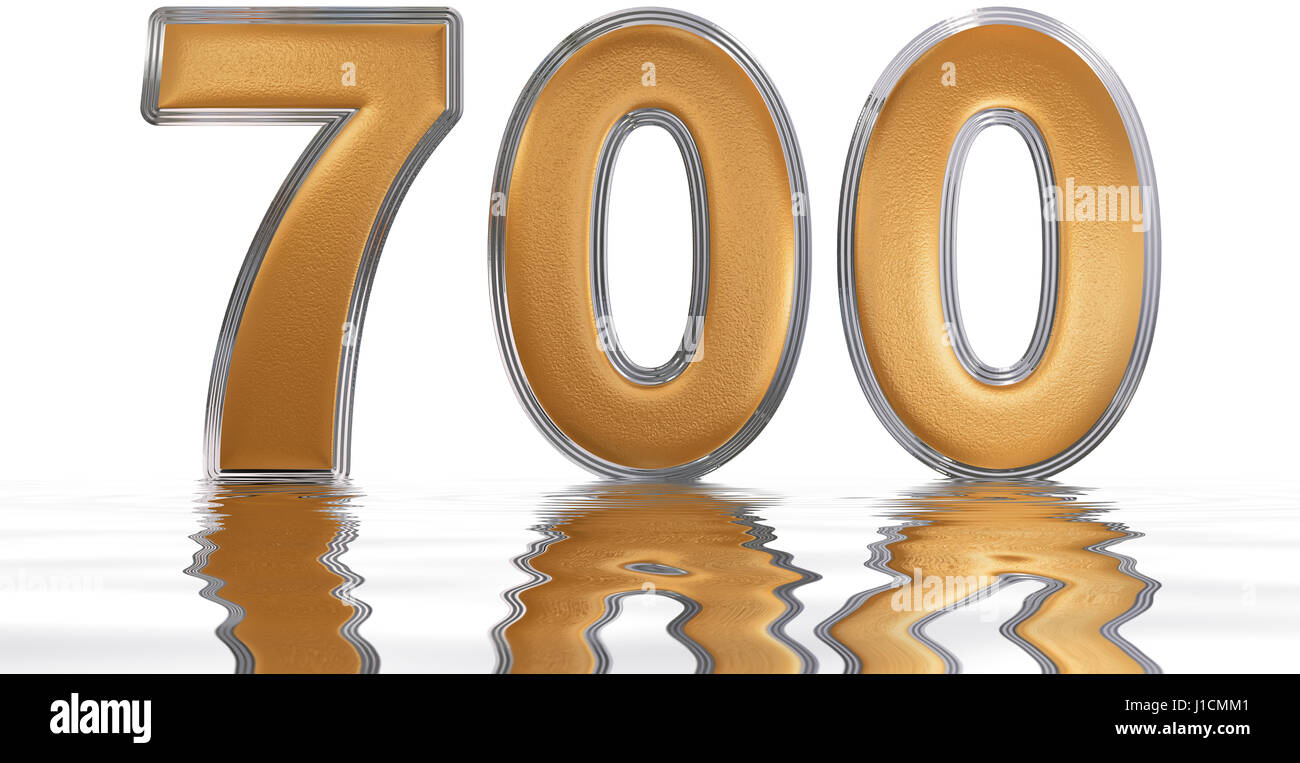 Numeral 700, seven hundred, reflected on the water surface, isolated on ...