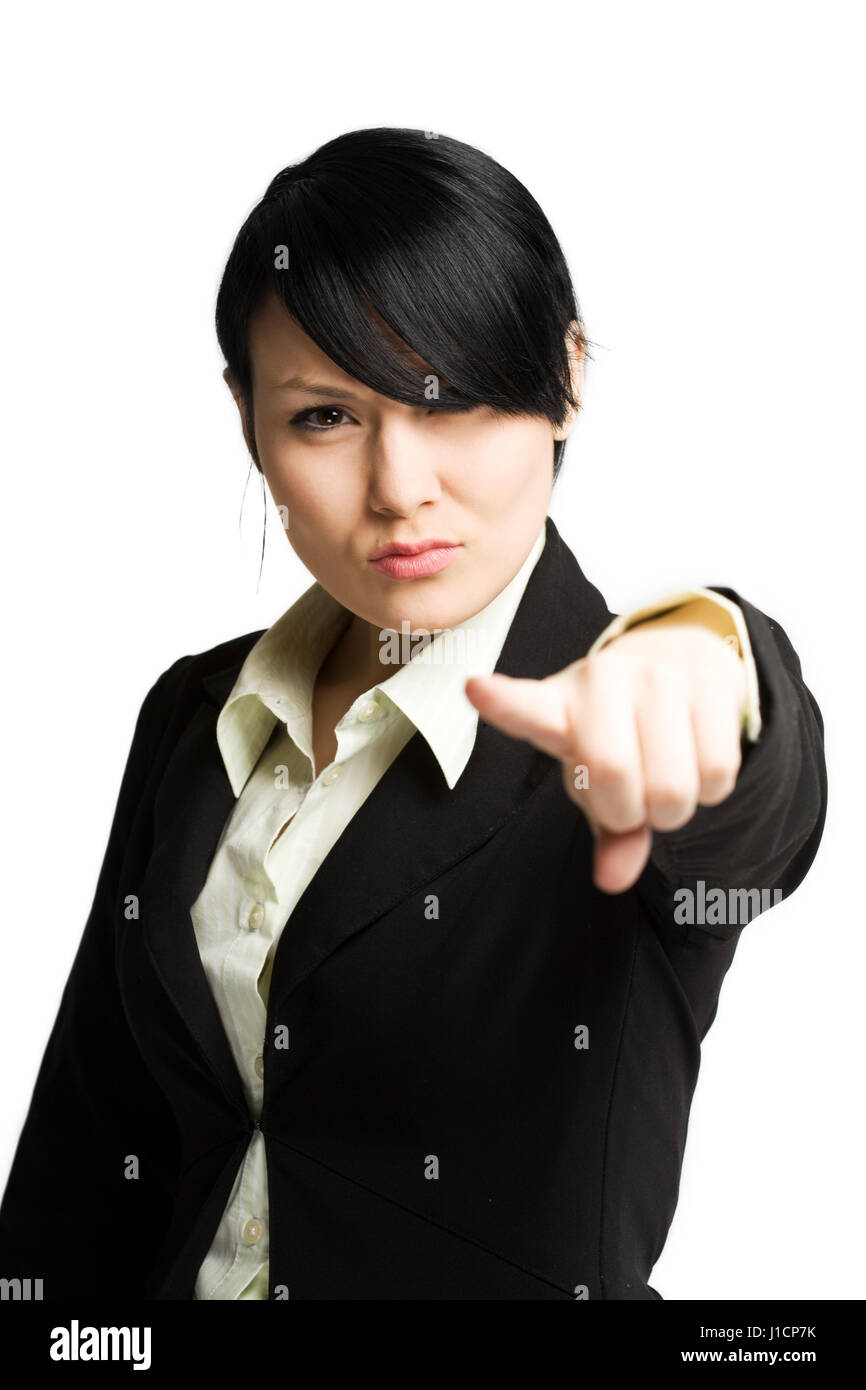 An isolated shot of a businesswoman pointing her index finger Stock ...