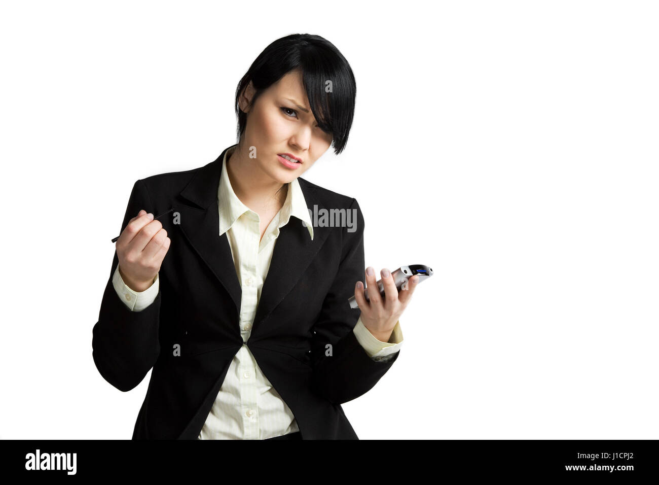 A shot of a stressed businesswoman with her PDA Stock Photo - Alamy