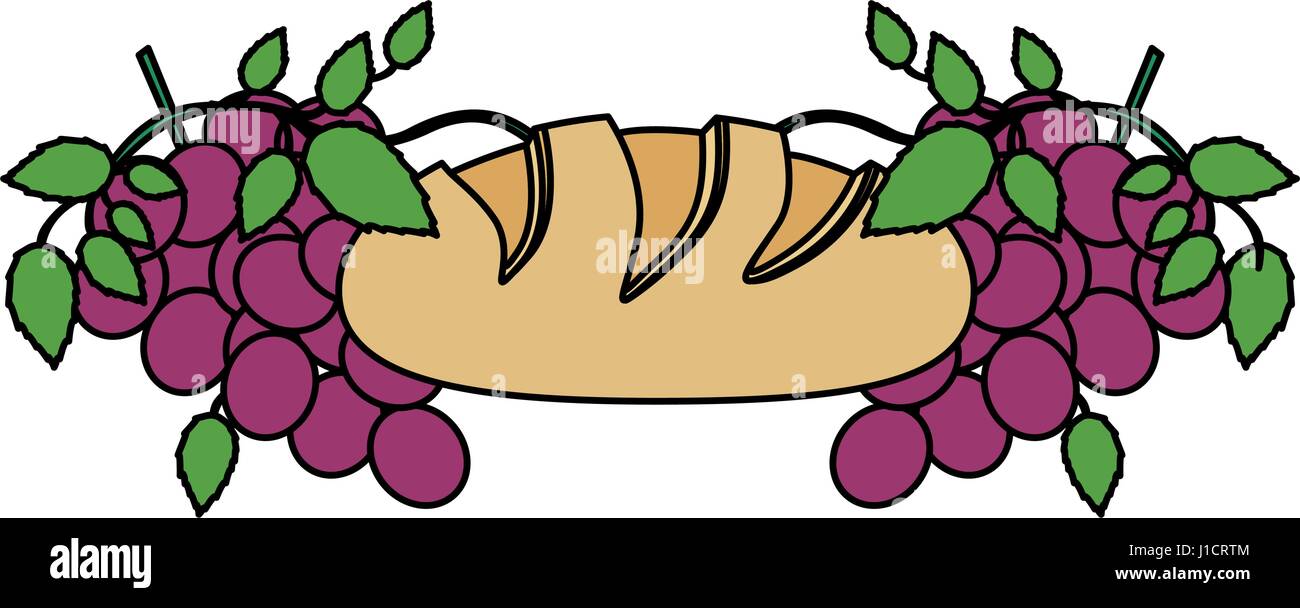 colorful background with communion religious icons of bread and grapes ...