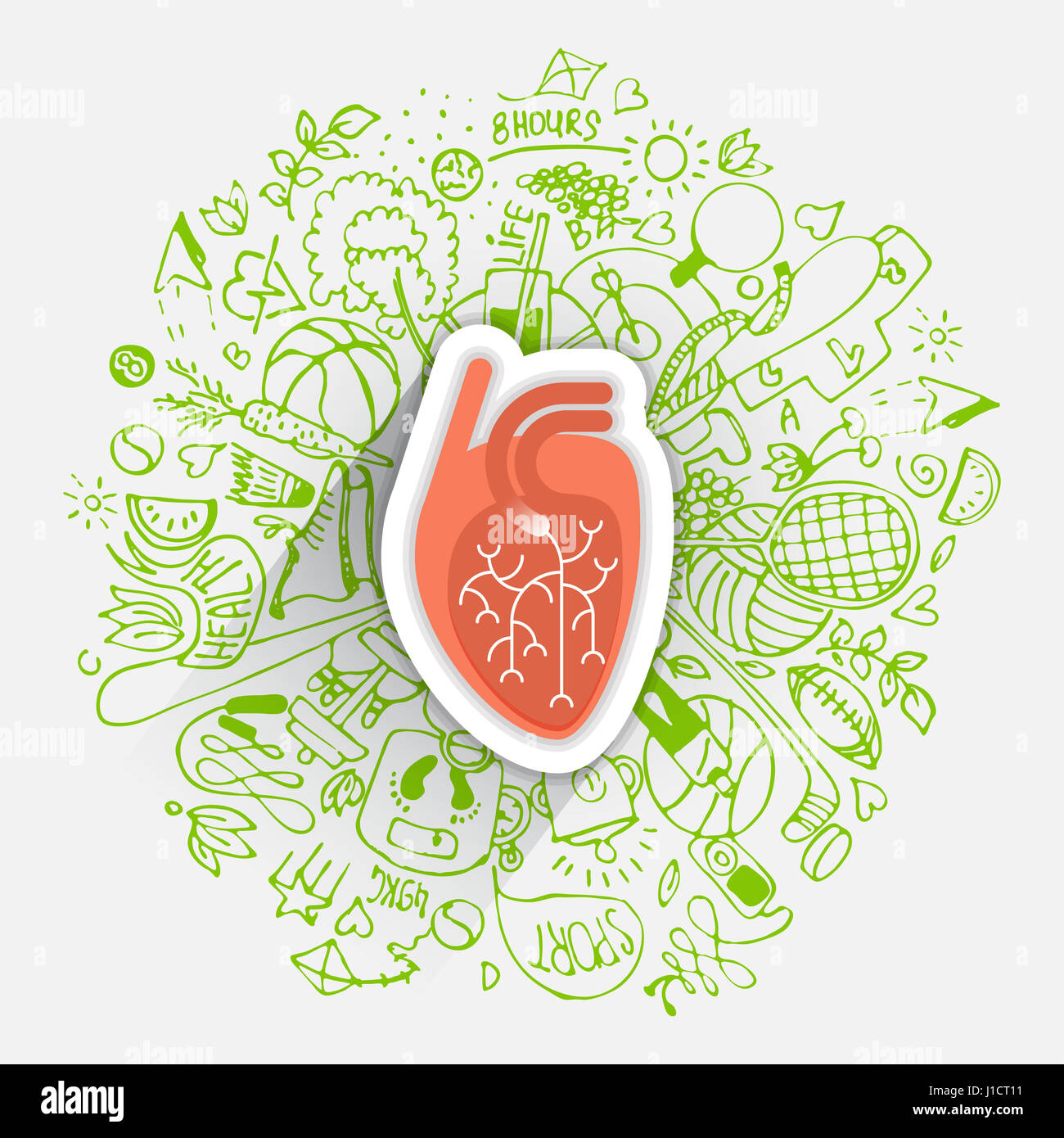Human heart concept about healthy lifestyle and longevity with sketched ...