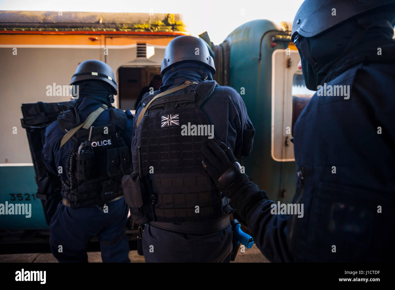 British armed police officers firearms exercise where they storm a ...
