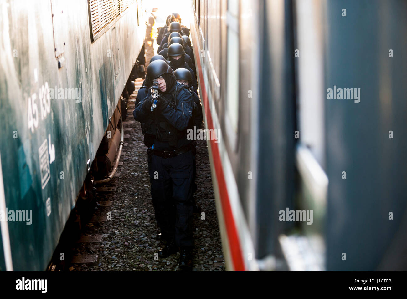British armed police officers firearms exercise where they storm a ...