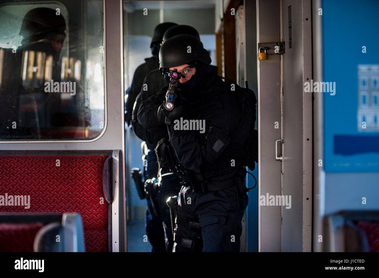 British armed police officers firearms exercise where they storm a ...