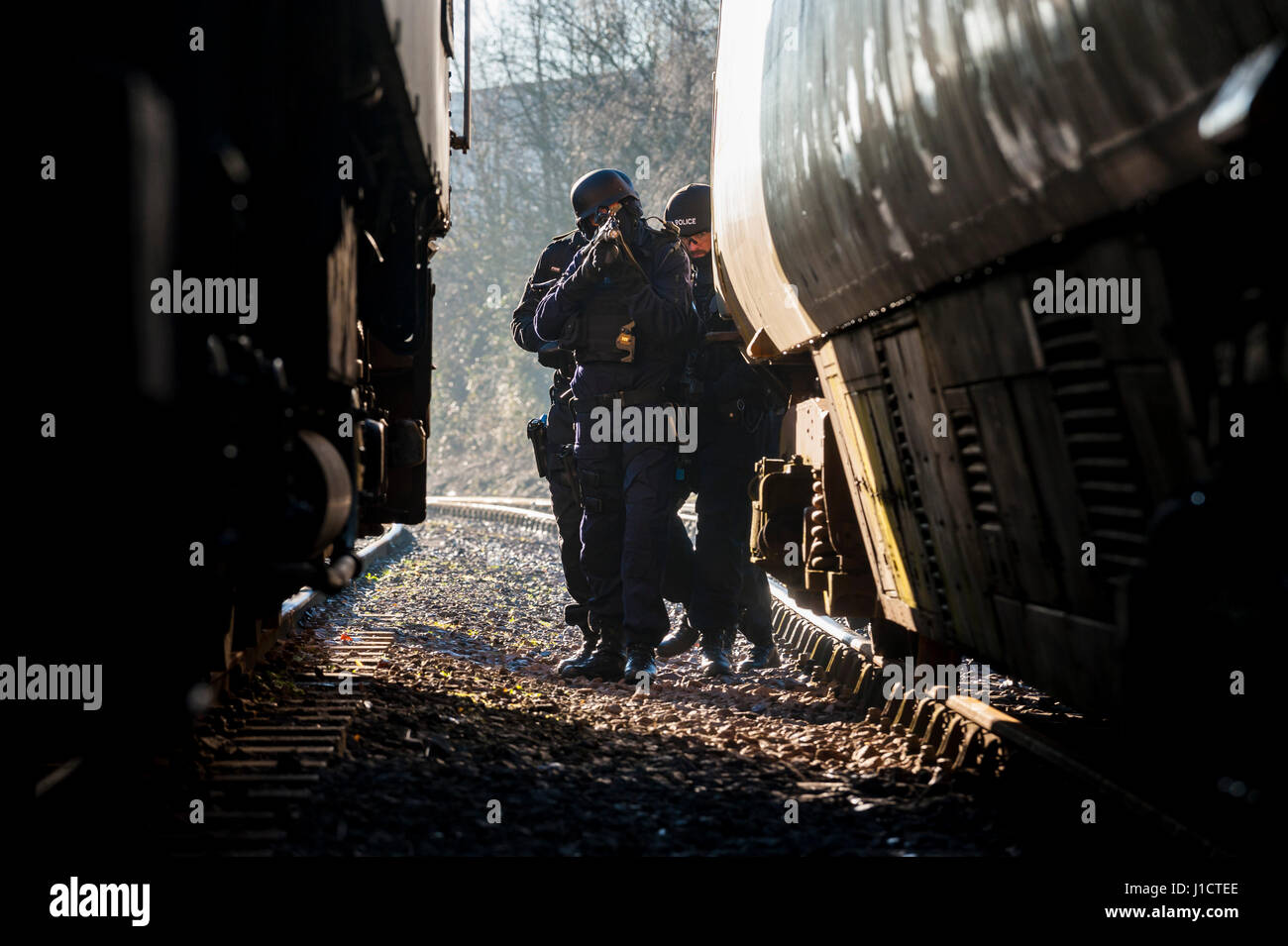 British armed police officers firearms exercise where they storm a ...