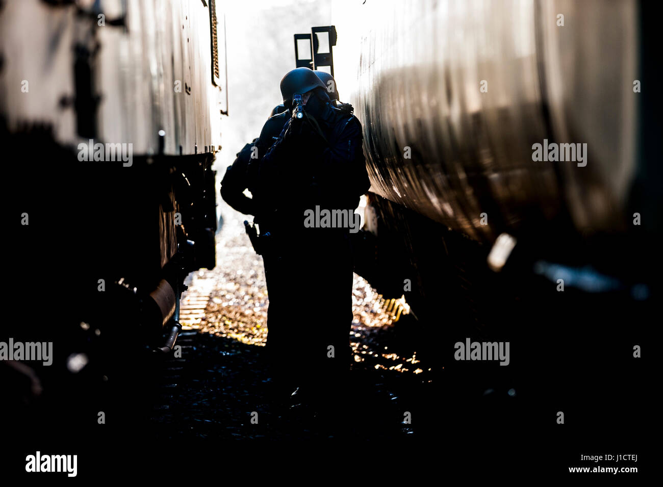 British armed police officers firearms exercise where they storm a ...