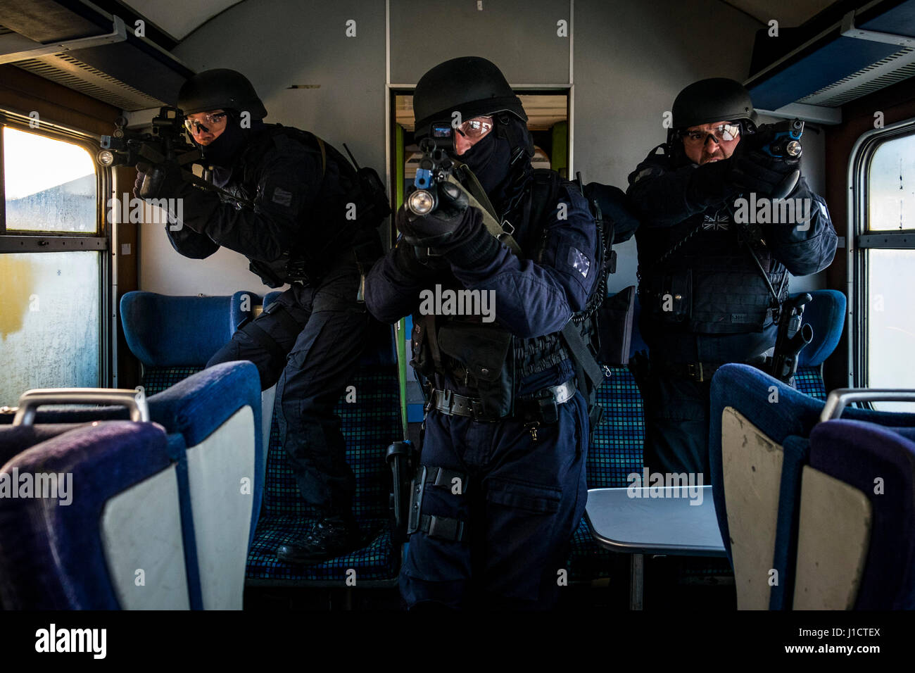 British armed police officers firearms exercise where they storm a ...
