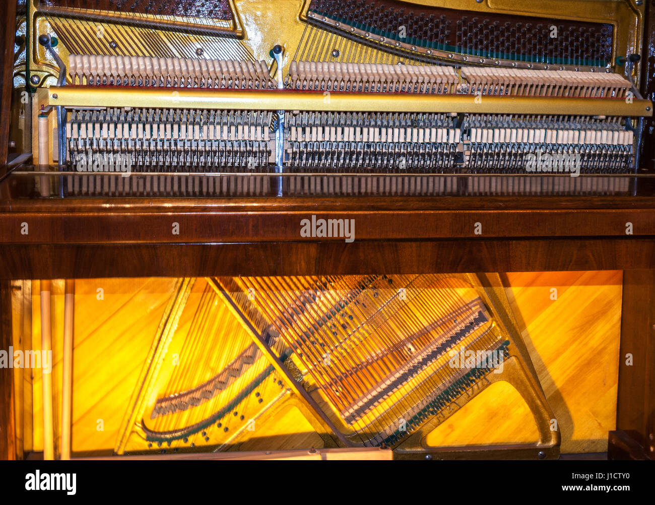 Musical instruments. The complicated internal structure of a piano ...