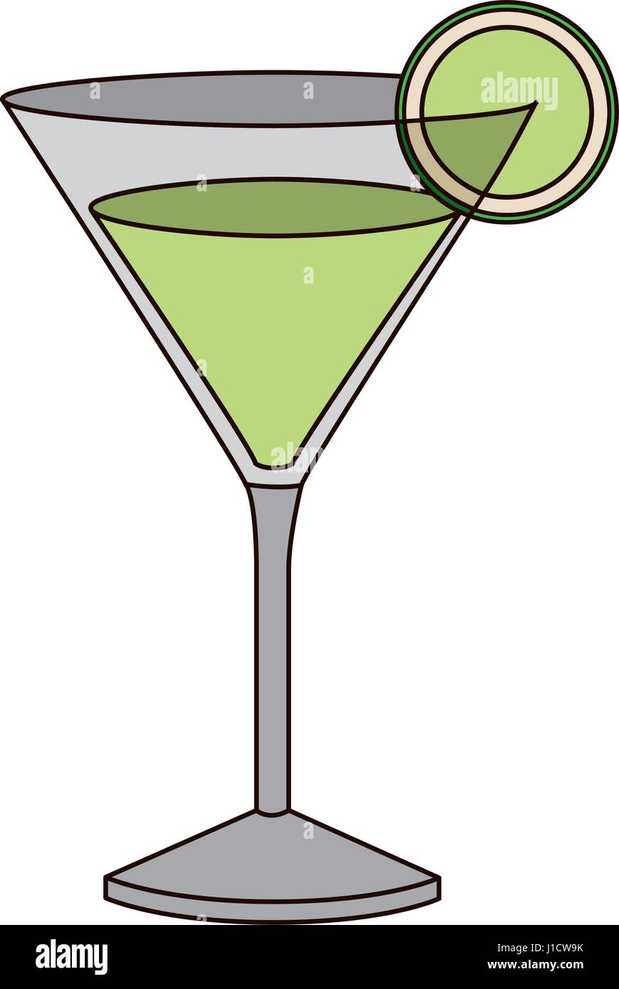 Light Coloured Silhouette Of Drink Cocktail Glass Vermouth With Slice Of Lemon Stock Vector