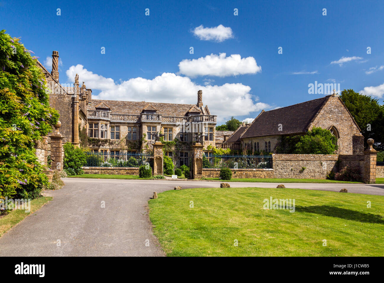 The front facade of the historic Mapperton House, home of the Earl ...