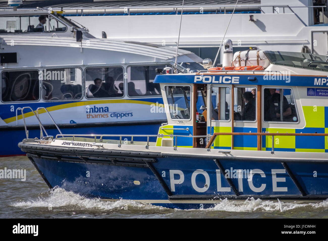 London, England - 25 March 2017 : River Police boat patrolling the ...