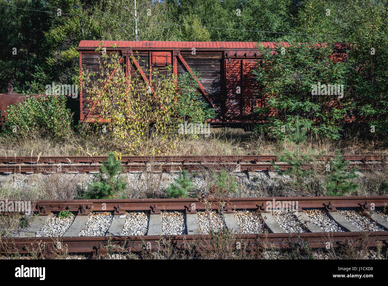 Old train in abandoned Yaniv town railway station, Chernobyl Nuclear ...