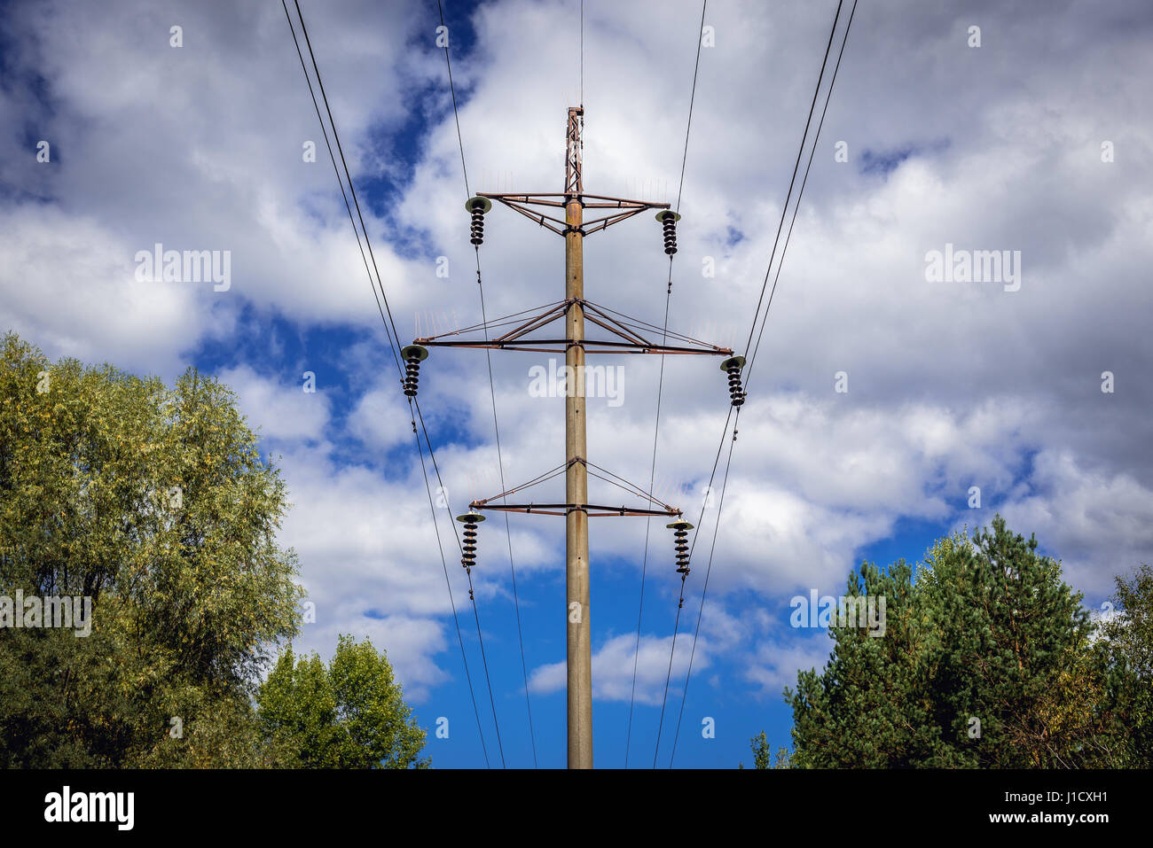 Electricity pole near Prypiat city and Yaniv railway station in ...
