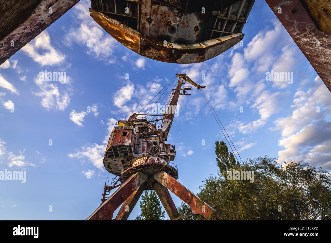 Old port cranes over Yanov Backwater in Chernobyl Nuclear Power Plant ...