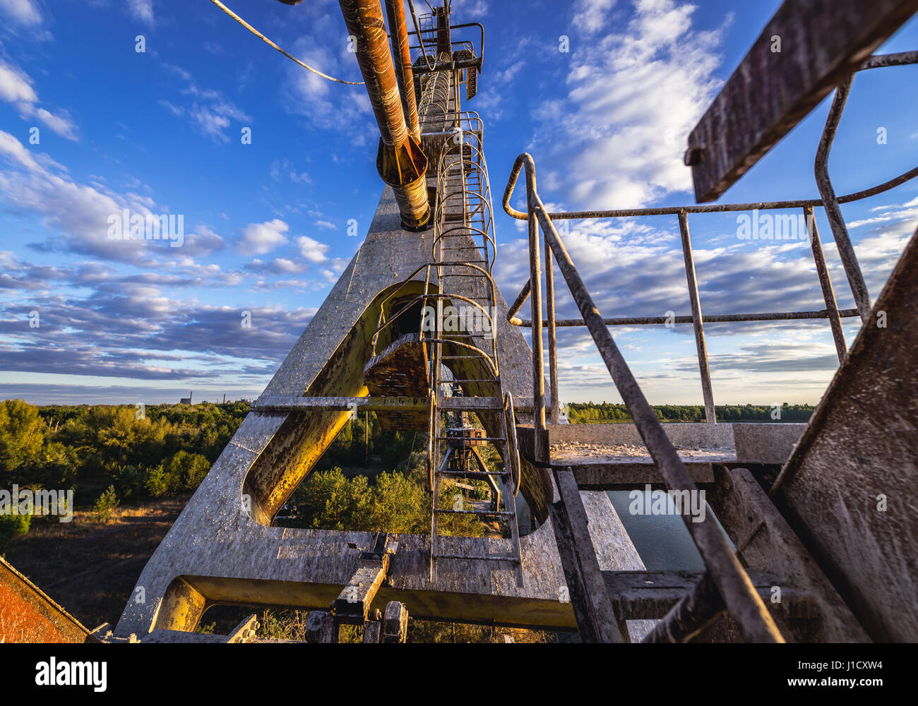 On the rusty port crane over Yanov Backwater in Chernobyl Nuclear Power ...