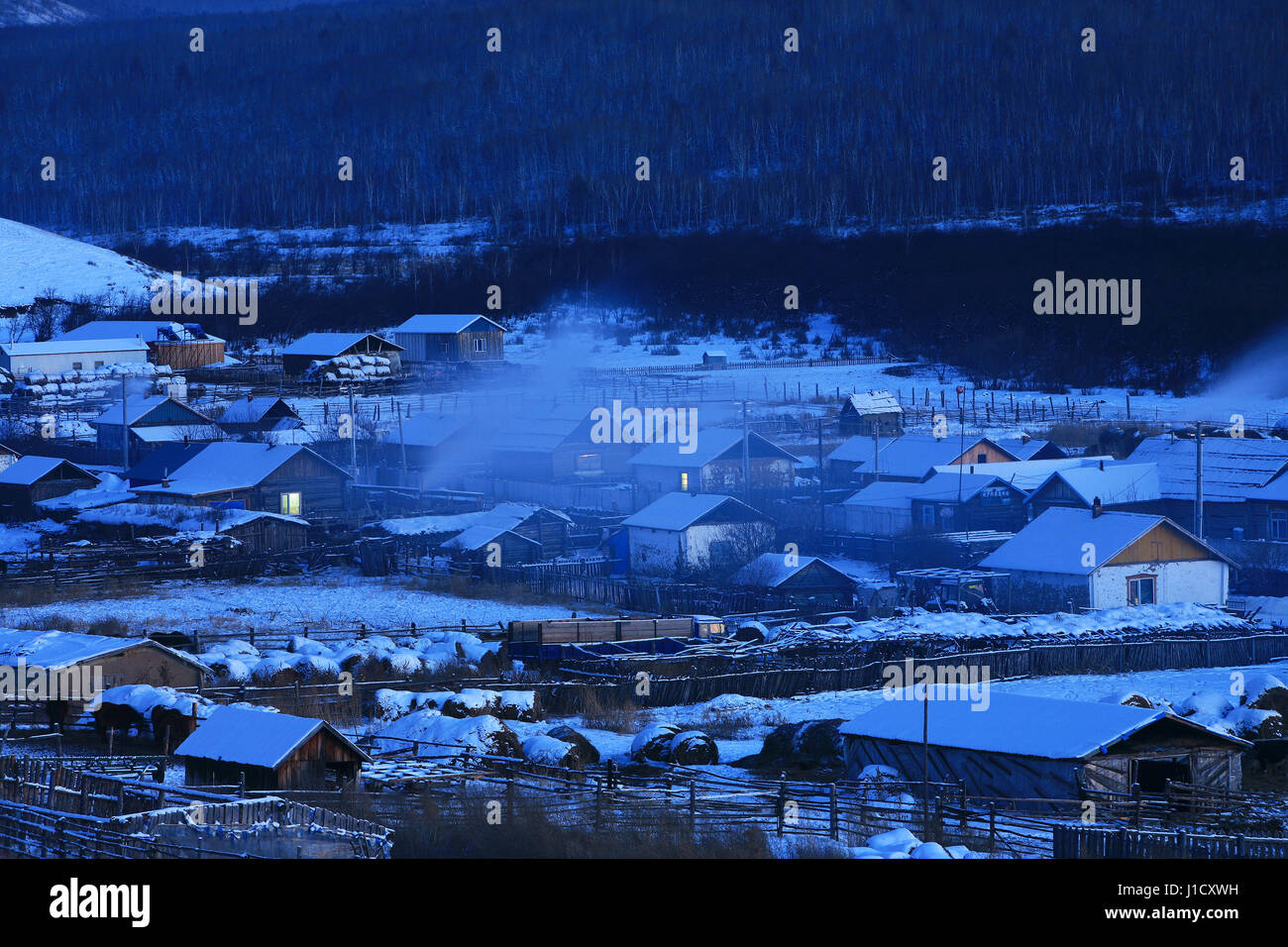 Eergu'Na border village of snow in Inner Mongolia Stock Photo - Alamy