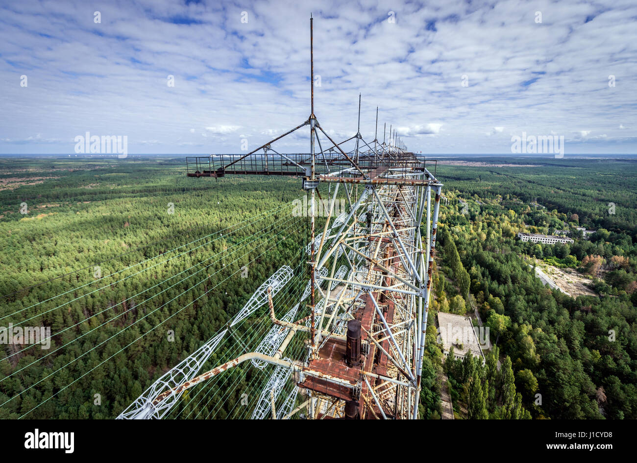Aerial view from old Soviet radar system called Duga near Cherobyl town ...