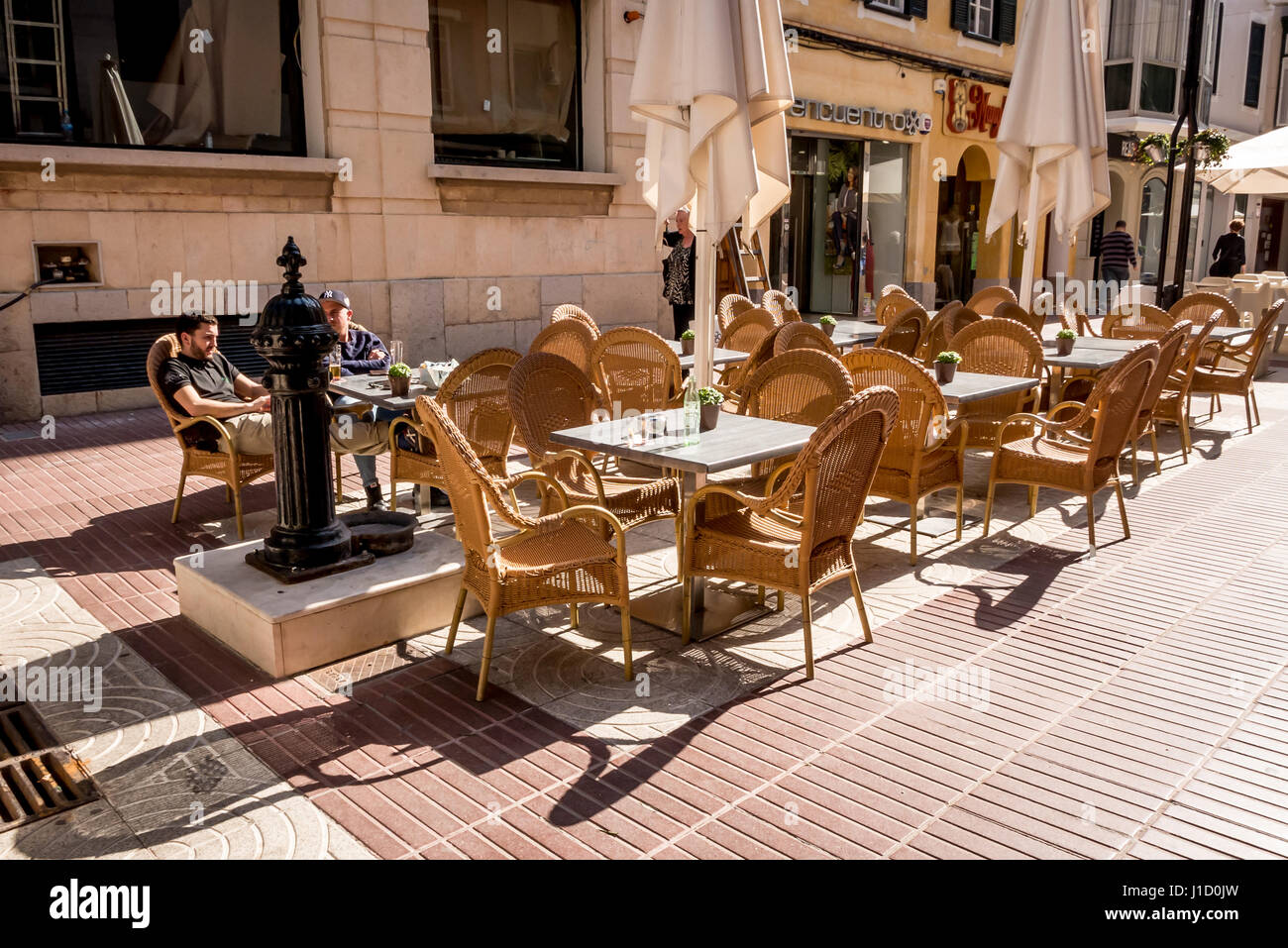 Street cafe in Mahón Menorca Stock Photo - Alamy