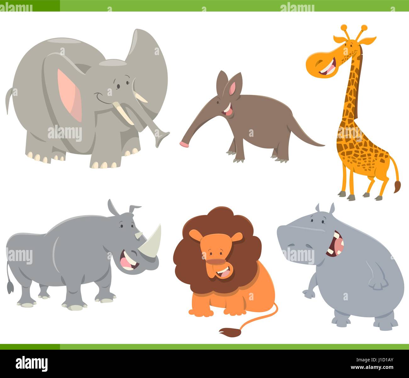 Cartoon Illustration of Cute Safari Animal Characters Set Stock Vector ...